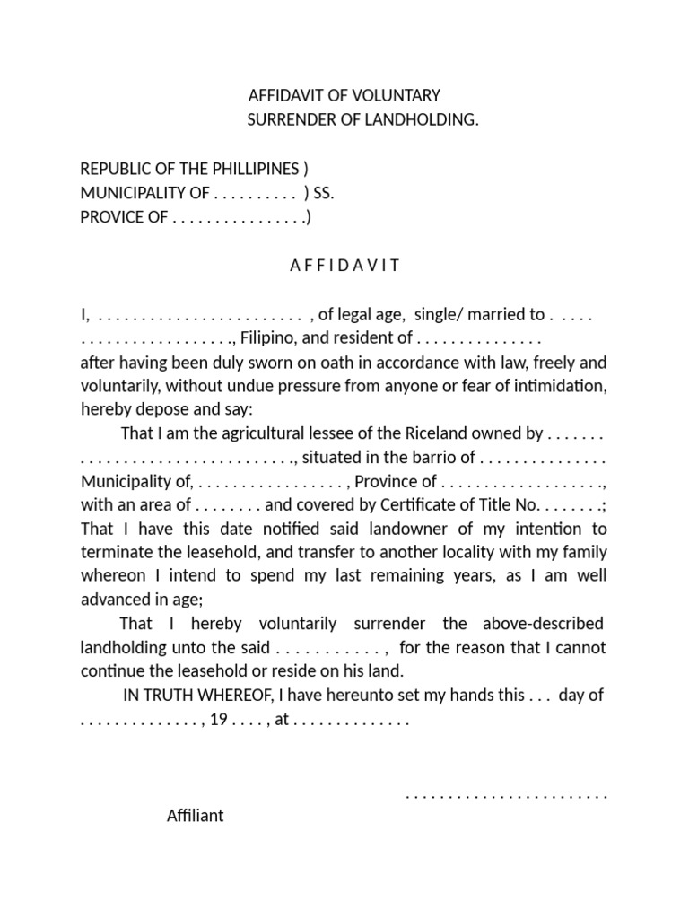 Affidavit (Landholding) | PDF