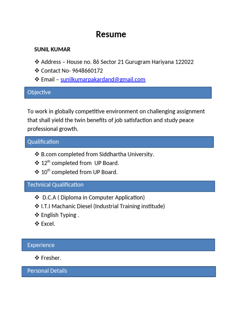Resume Sunil | PDF
