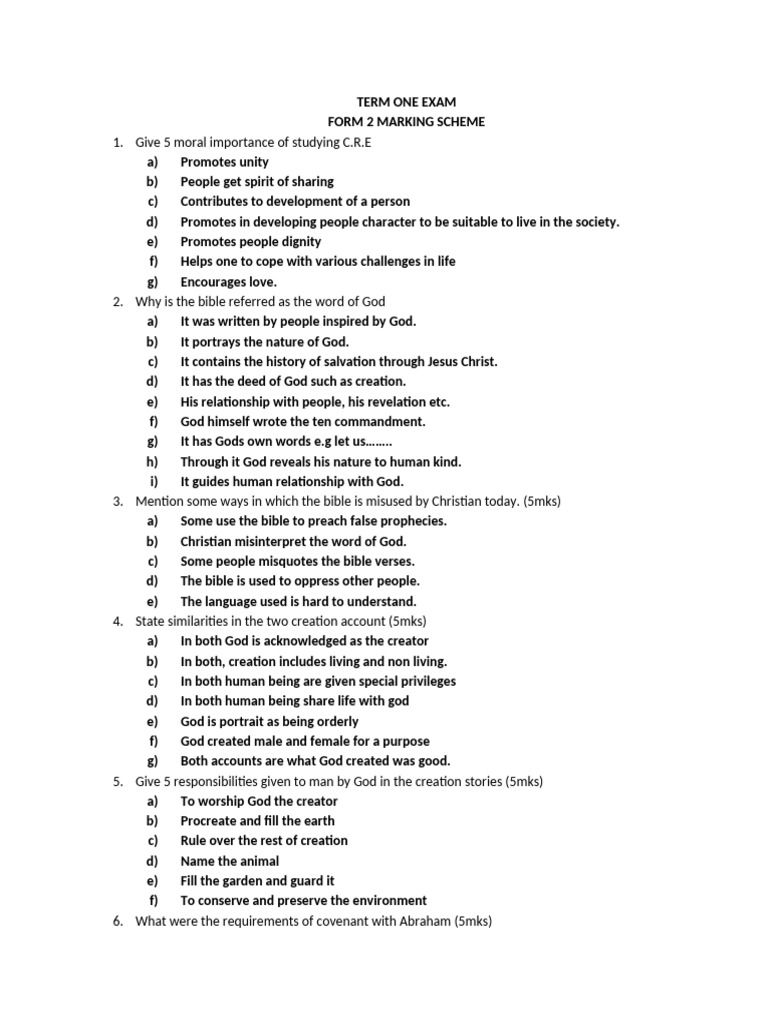 Set1 Cre Ms MidTerm 1 2021 Teacher - Co .Ke F2 Exam | PDF | Bible | Book Of Exodus