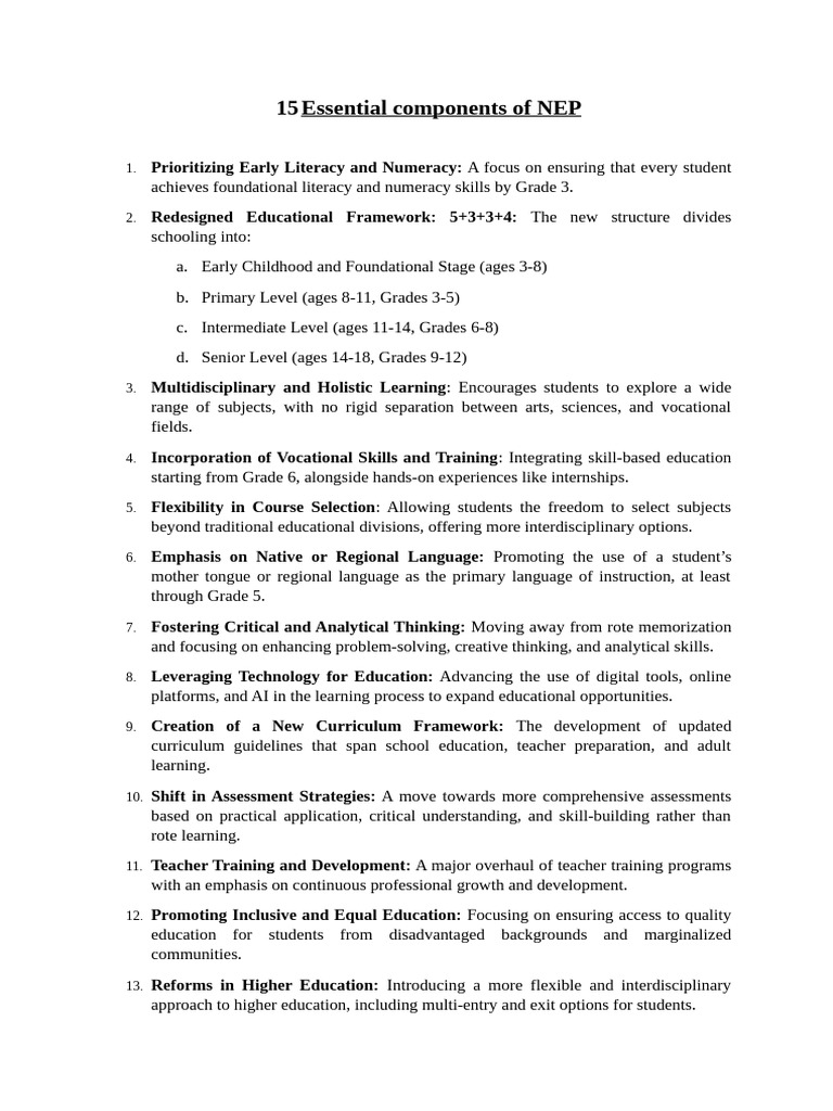 15 Key Components of NEP Explained | PDF | Learning | Intelligence