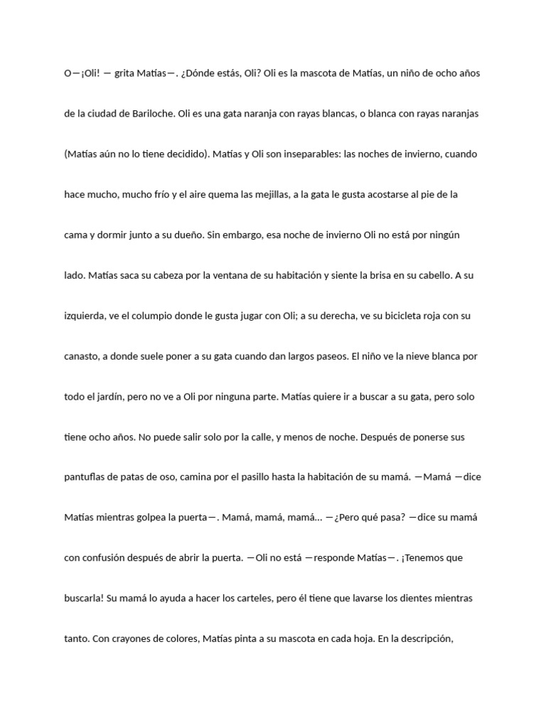 Matías y la búsqueda de Oli, su gata | PDF | Gatos