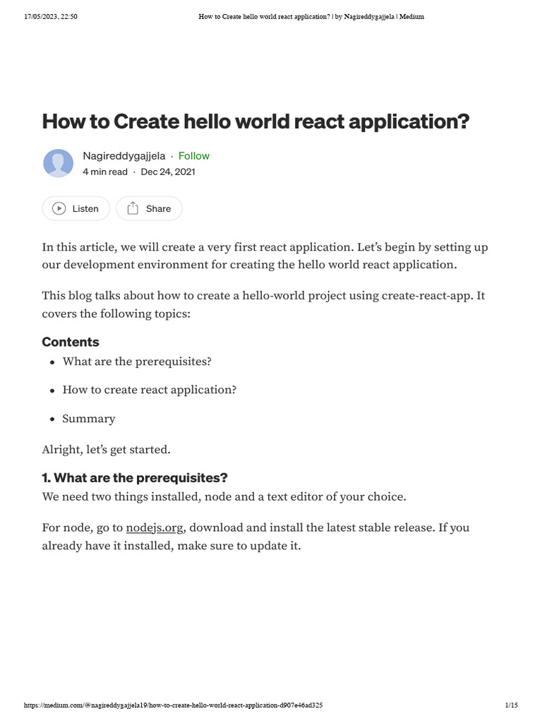 How To Create Hello World React Application - by Nagireddygajjela ...