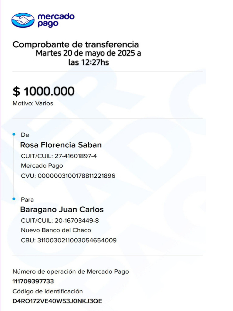 Comprobante de Transferencia Mercado Pago | PDF