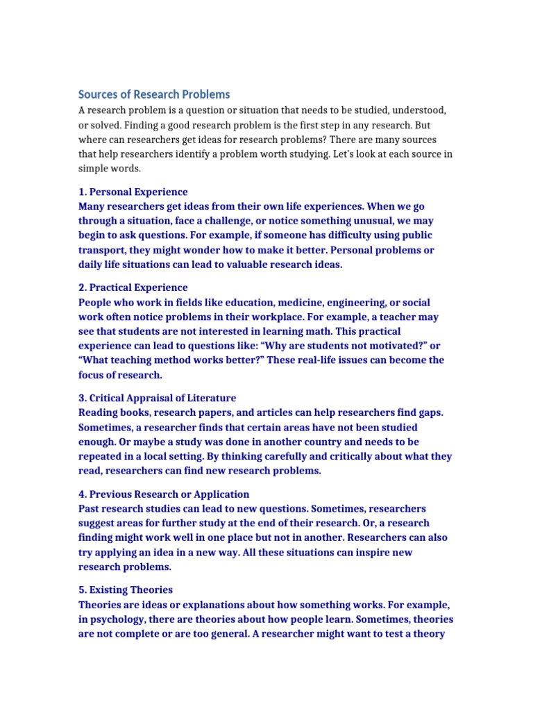 Sources of Research Problems Highlighted | PDF | Theory | Brainstorming