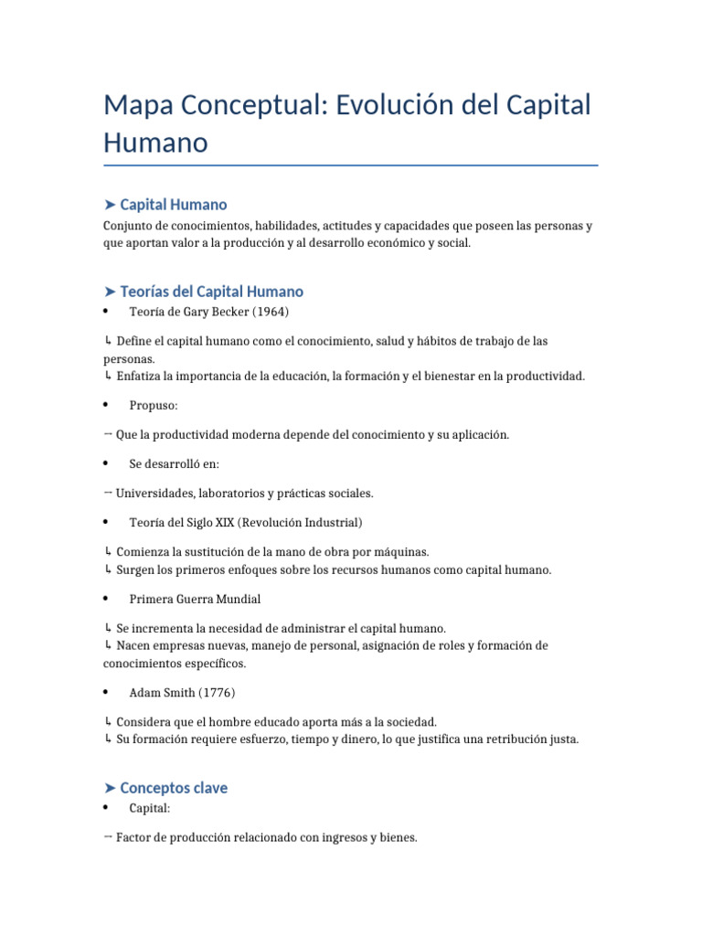 Mapa Conceptual Evolucion Capital Humano | PDF