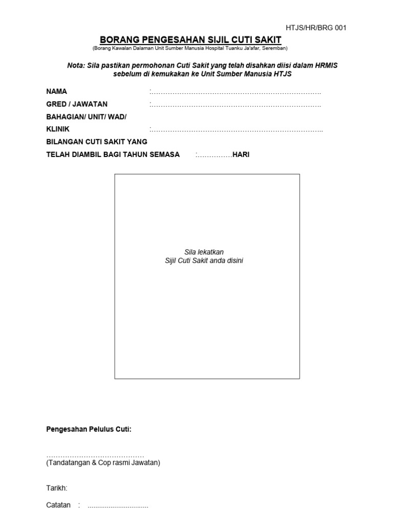 Borang Pengesahan Sijil Cuti Sakit | PDF
