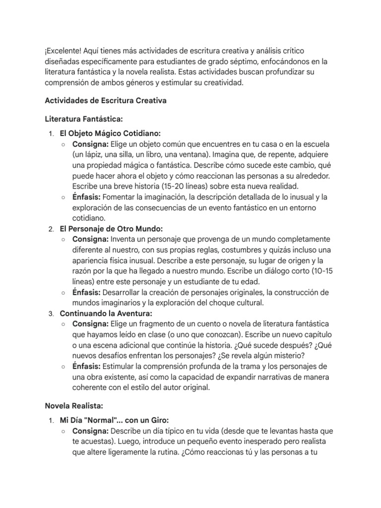Necesito Actividades de Escritura Creativa y Anál.. | PDF | Fantasía ...