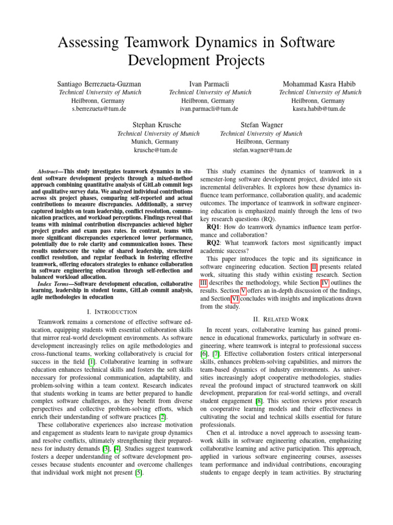Assessing Teamwork Dynamics in Software Developmen | PDF
