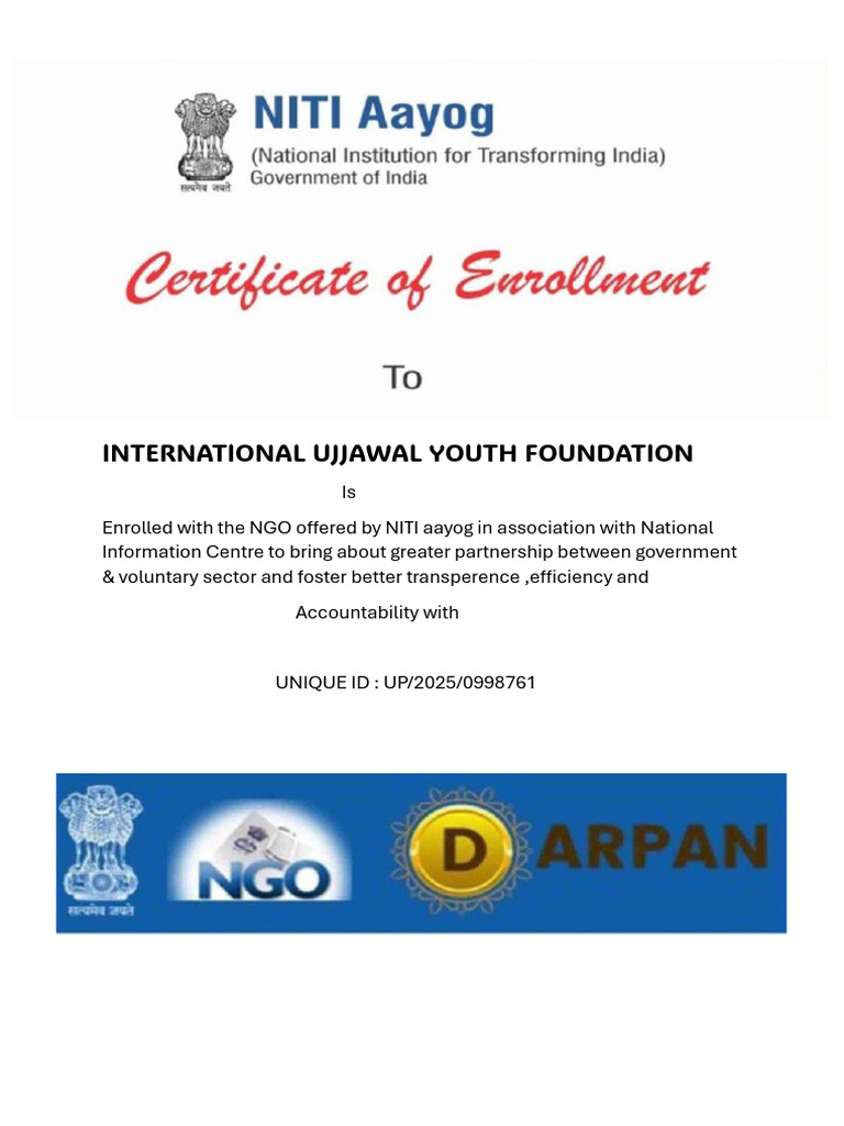 International Ujjawal Youth Foundation Certificate | PDF