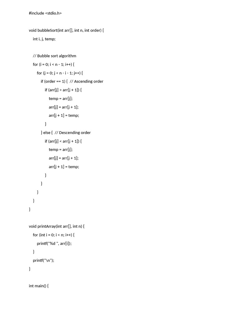 Bubble Sort in C: Ascending/Descending | PDF