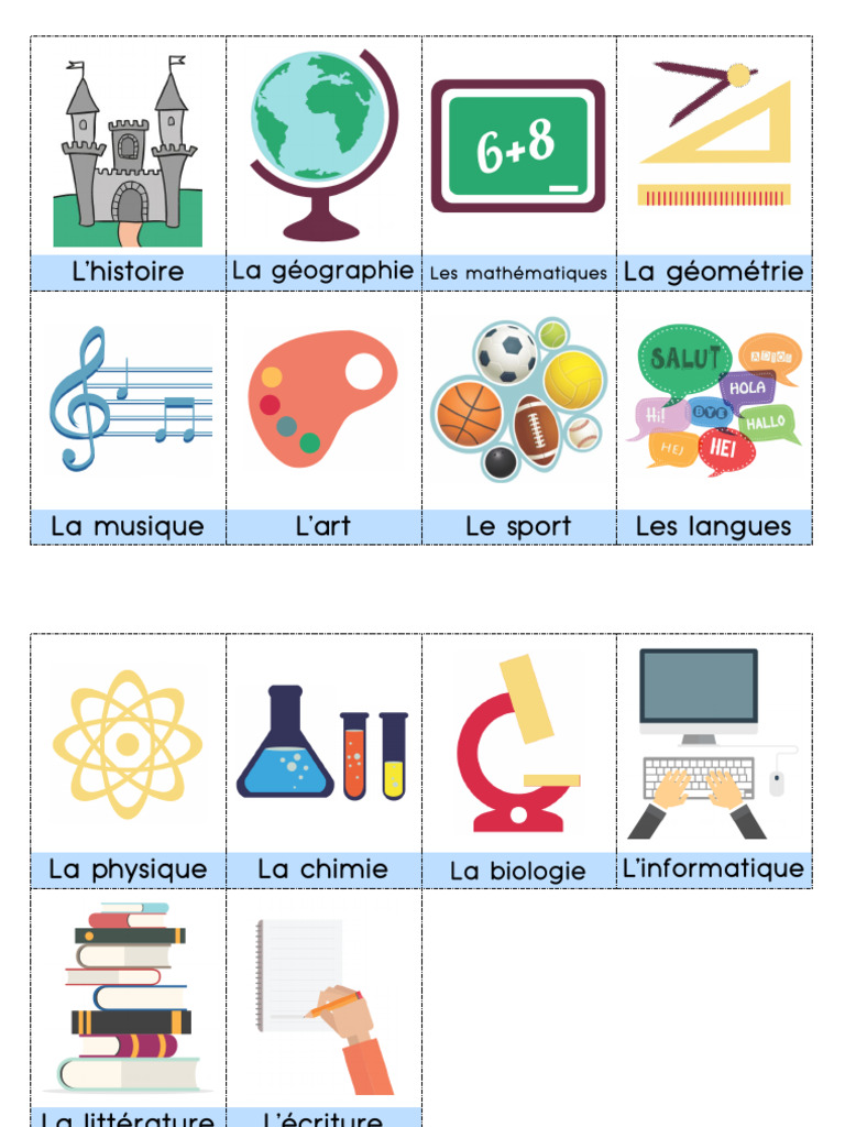 Flashcards Matieres Scolaires | PDF