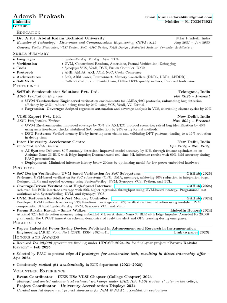 ASIC Verification and Simulation Engineer - Adarsh Prakash-2-2-1 | PDF | System On A Chip ...