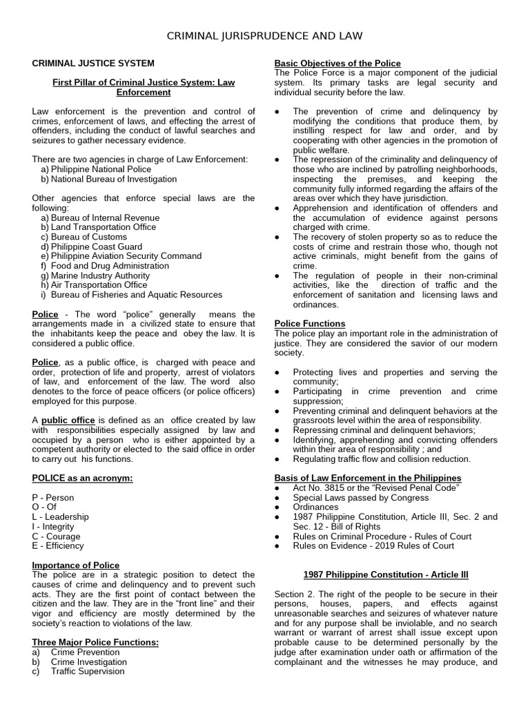 Criminal Justice System Notes | PDF | Arrest | Search And Seizure