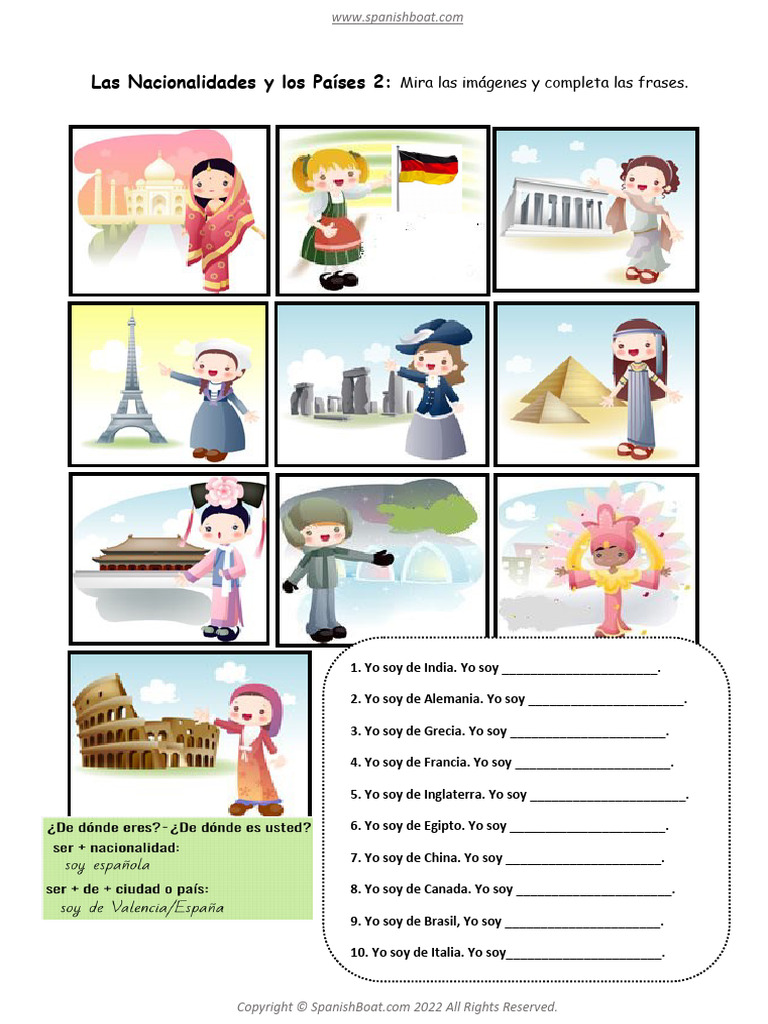 Spanish Countries Nationalities Worksheet 2 | PDF