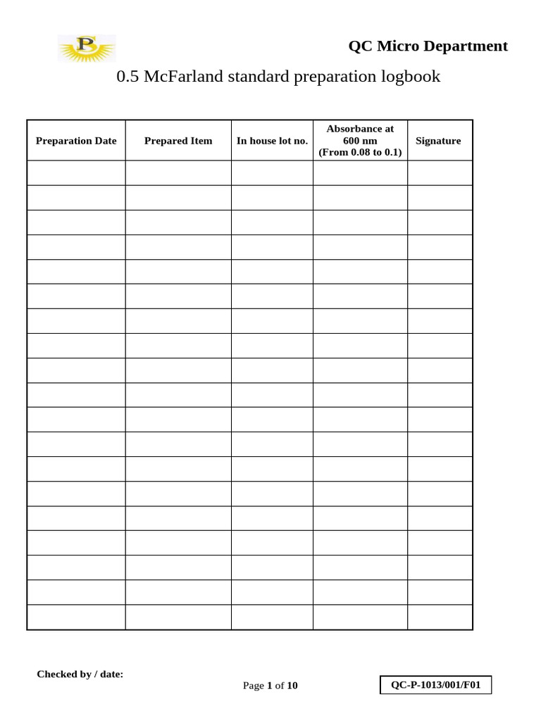 0.5 McFarland Standard Preparation Logbook | PDF