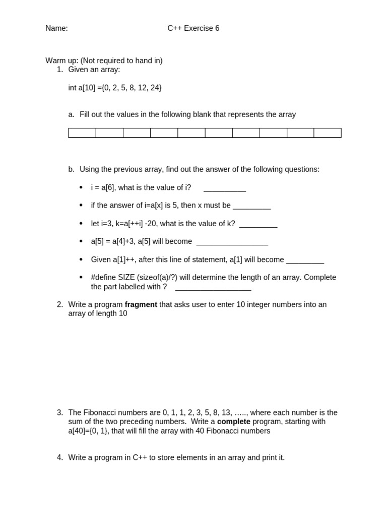 C++ Exercise 6 Warm Up Answer | PDF
