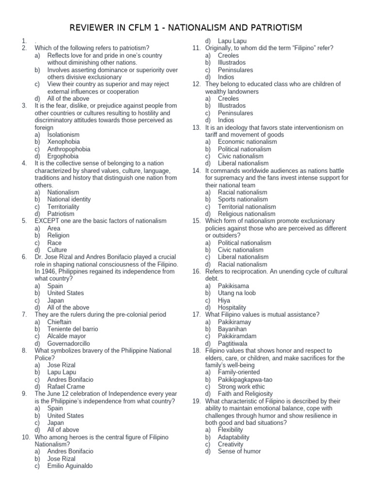 CFLM 2 - Test Questionnaire | PDF | Flag | Nationalism