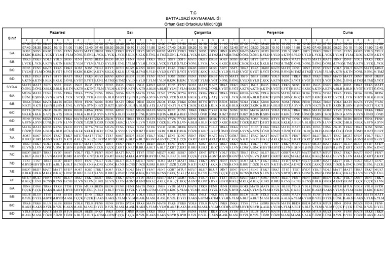 03 Eki̇m 2022 Tari̇hi̇ İti̇bari̇yle Siniflarin Ders Programi | PDF
