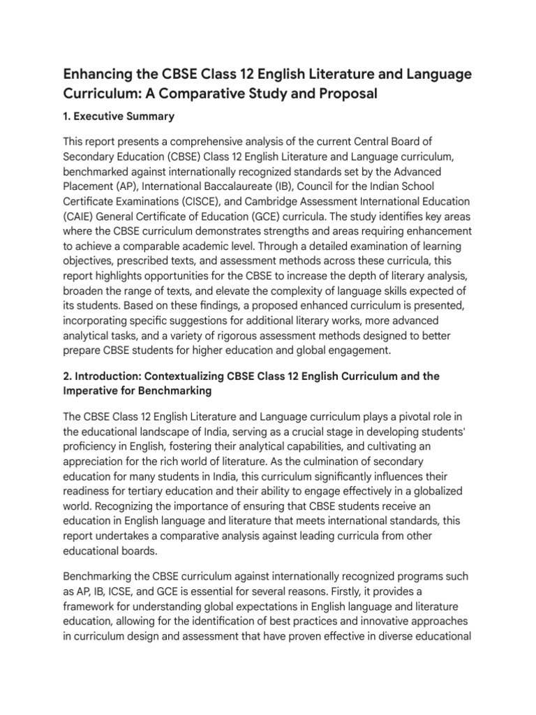 Curriculum Enhancement For CBSE English | PDF | English Studies ...