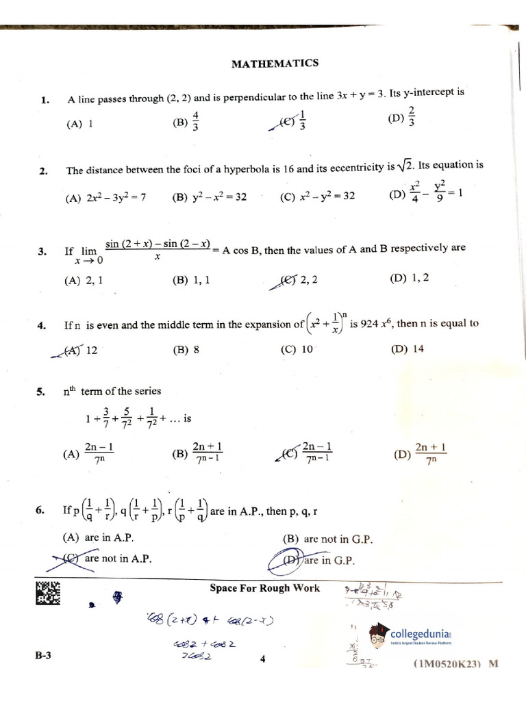 KCET 2023 Mathematics Question Paper B3 | PDF