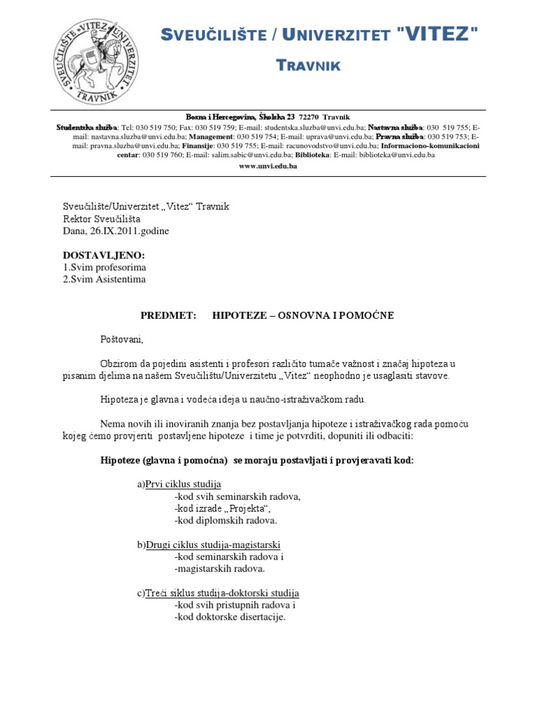 Postavljanje Hipoteze-Osnovna I Pomocna | PDF