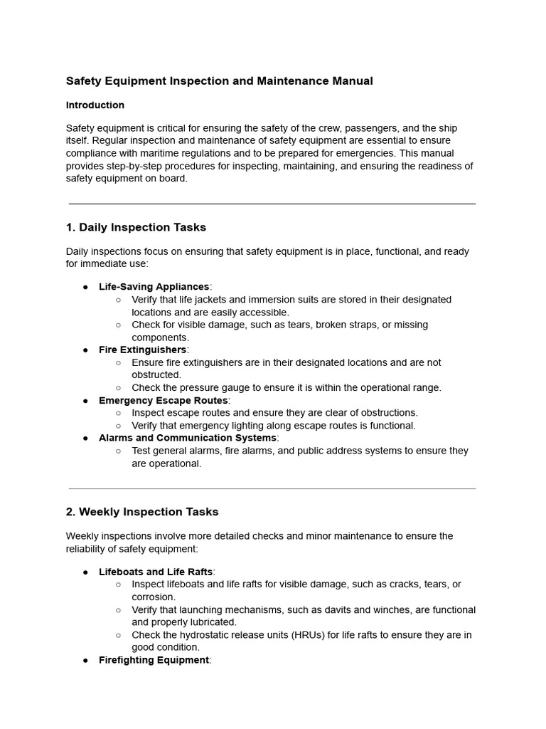 Safety Equipment Inspection Manual | PDF | Safety