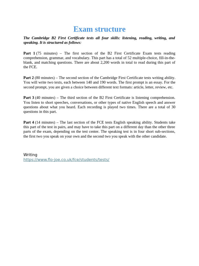 FCE-Exam Structure | PDF