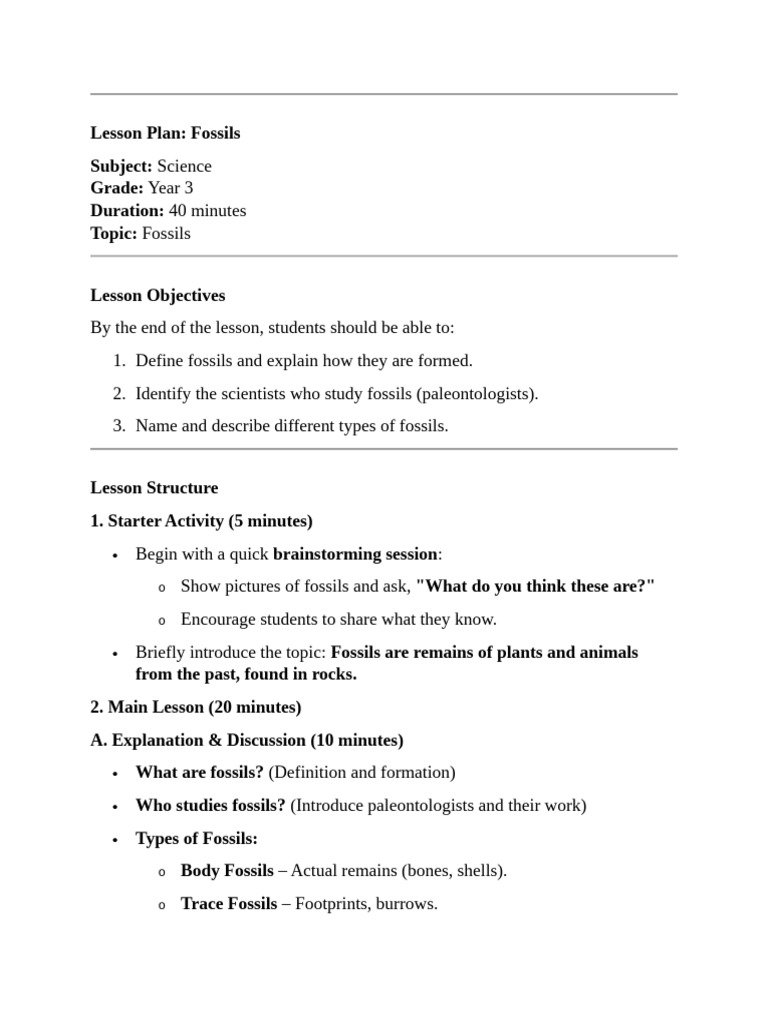 Year 3 Science lesson plan | PDF | Friction | Fossil