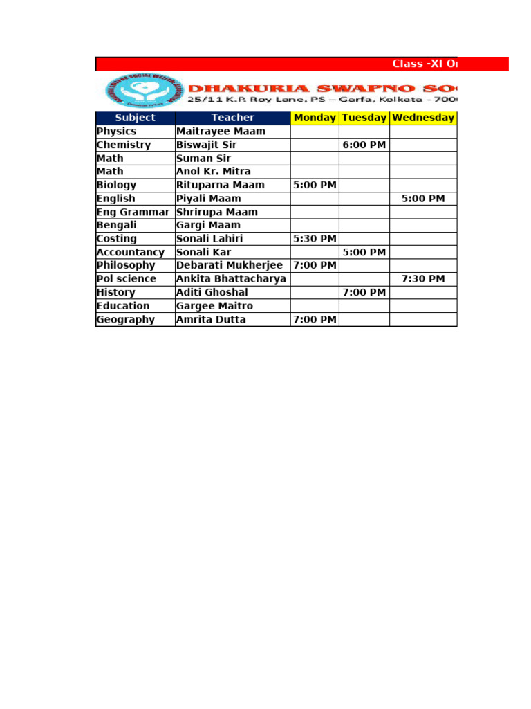 Online Class Routine | PDF
