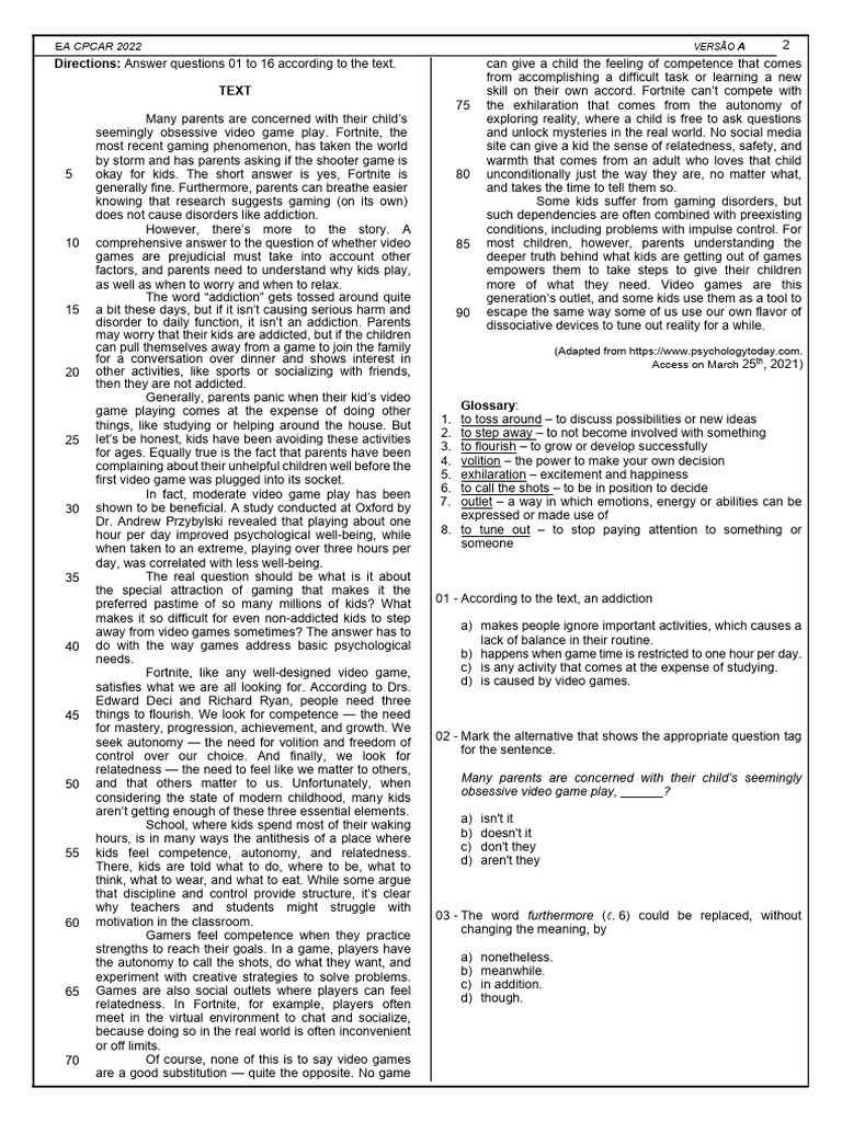 Microsoft Word - Cpcar 2022 Versão A | PDF | Verb | Adverb