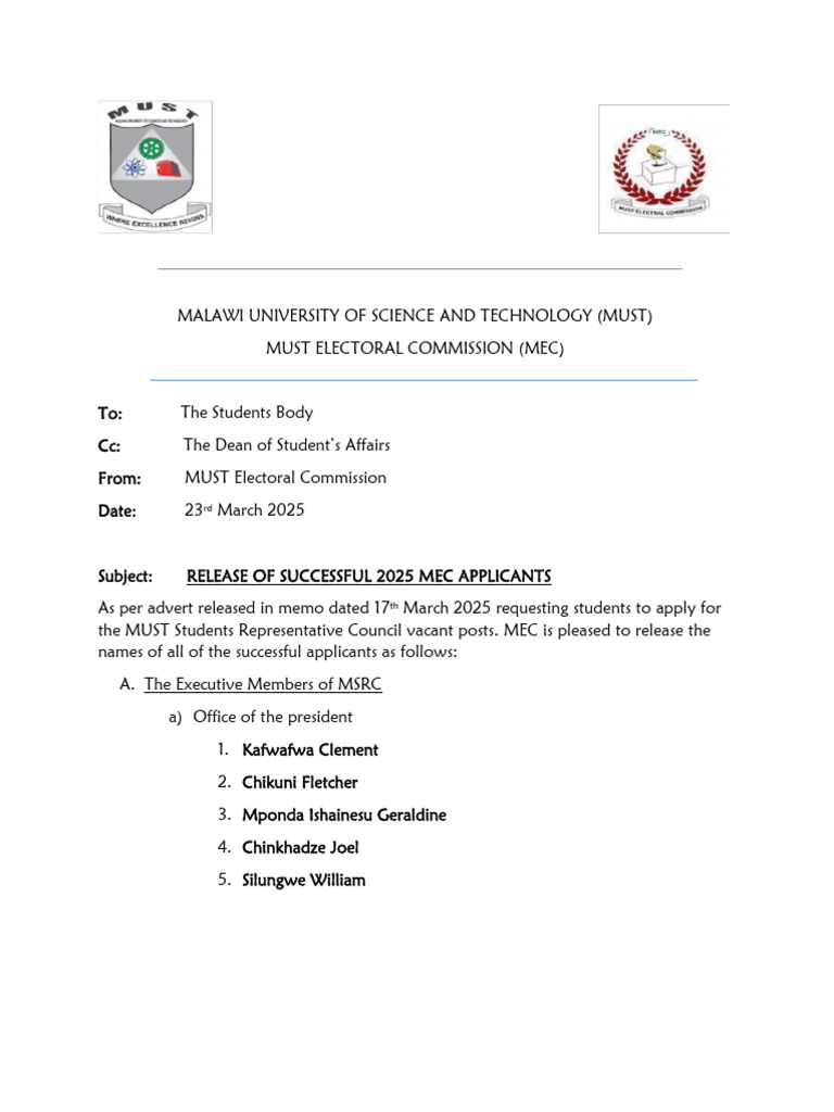 2025 MEC Successful Applicants List | PDF