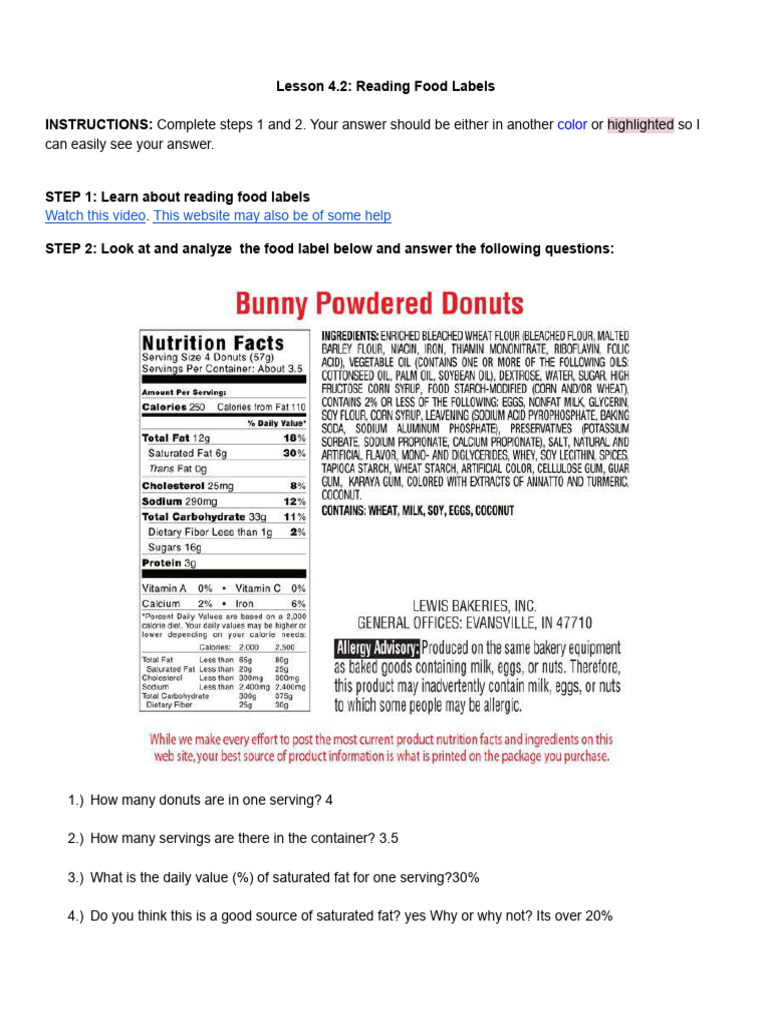 Lesson 42 Reading Food Labels - 17370536.2 - Reading Food Labels | PDF