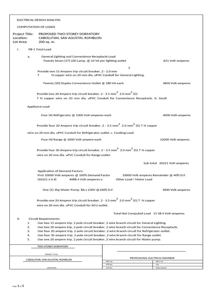 Electrical Design Analysis | PDF | Mains Electricity | Electrical Equipment