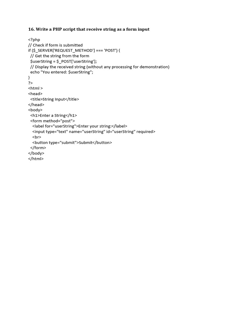 Write A PHP Script That Receive String As A Form Input | PDF