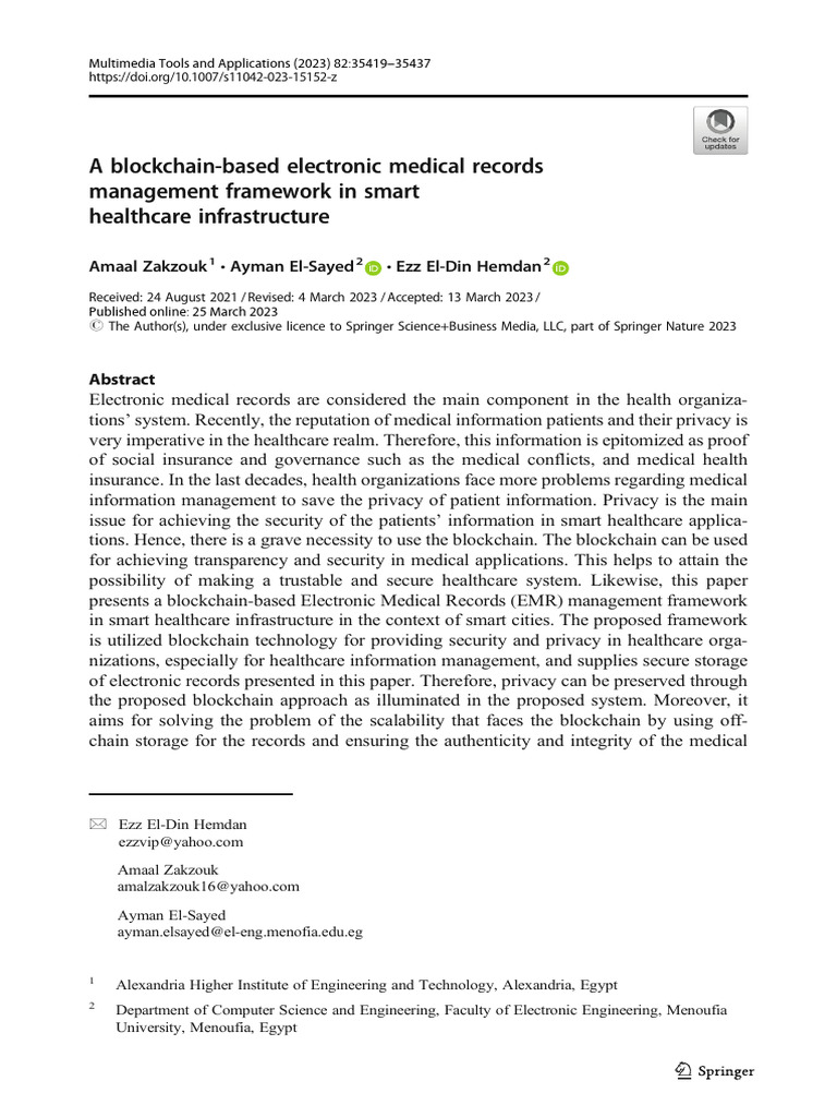 A Blockchain-Based Electronic Medical Records Management Framework in Smart Healthcare ...
