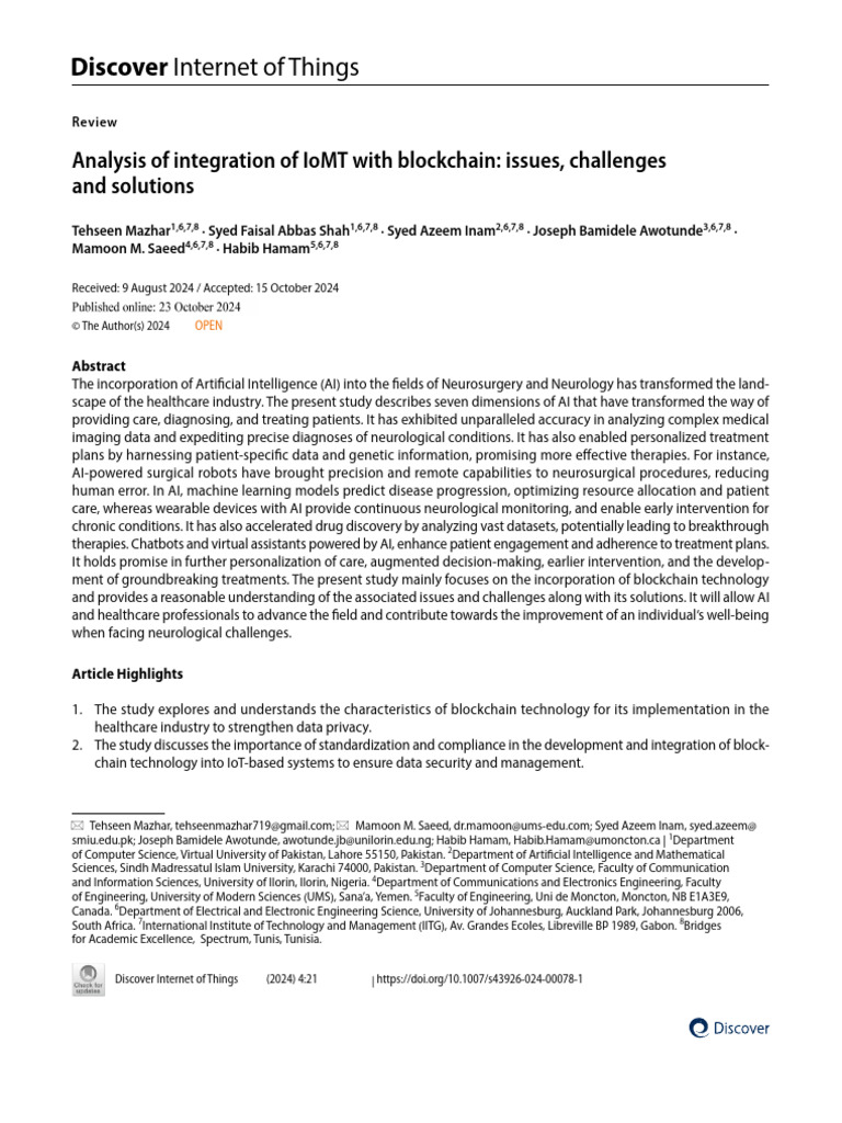 Analysis of Integration of IoMT With Blockchain Issues, Challenges and ...