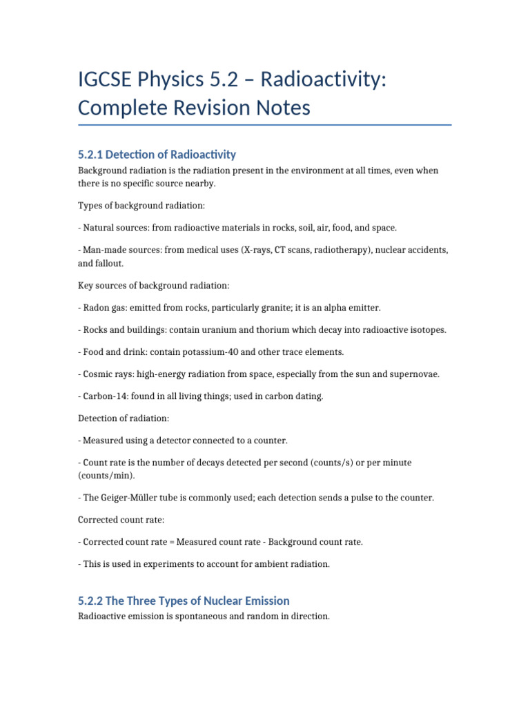 IGCSE Physics 5.2 Revision Notes | PDF | Radioactive Decay | Ionizing ...