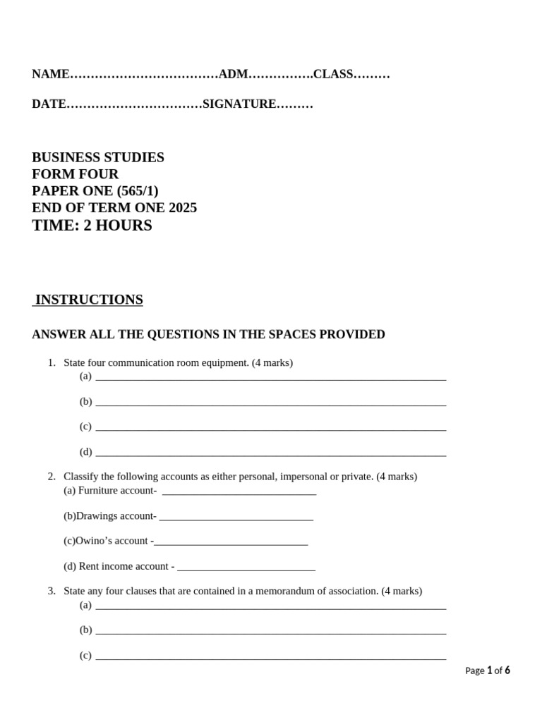 Business Studies f4 Paper 1 Revision Material | PDF | Expense | Economies