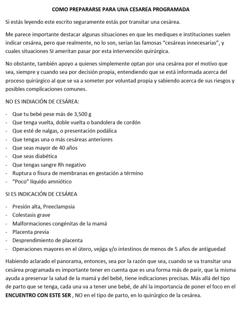 Como Prepararse para Una Cesarea Programada | PDF | Parto | Seccion de cesárea