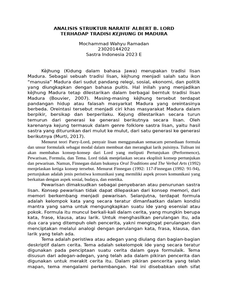 Analisis Struktur Naratif Albert B. Lord Terhadap Tradisi Kejhung Di ...