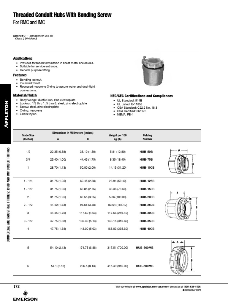 Catalog Threaded Conduit Hubs Bonding Screw Appleton en 7436414 | PDF ...