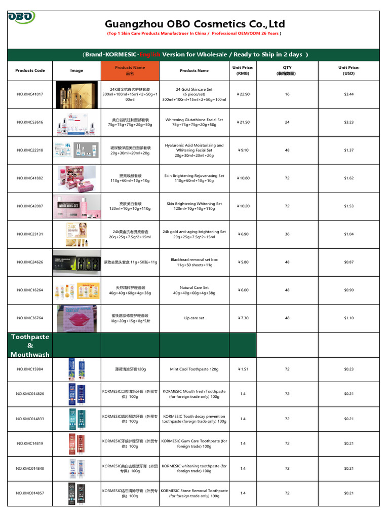 KORMESIC Skin Care Product Catalog | PDF
