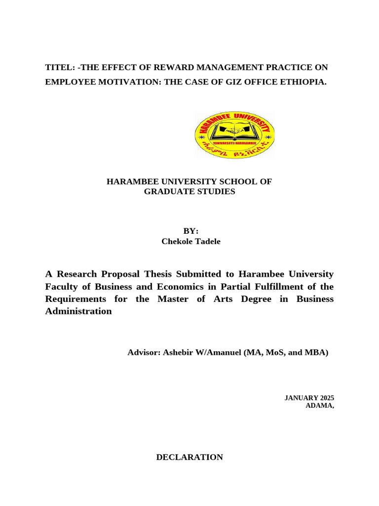 Chekole Proposal, Final Commented Edited | PDF | Incentive | Motivation