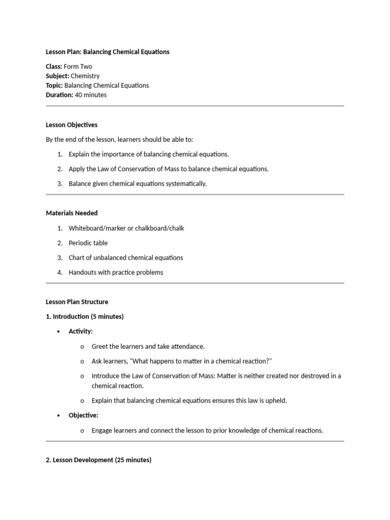 Balancing Chemical Equatio | PDF | Chemistry | Physical Sciences