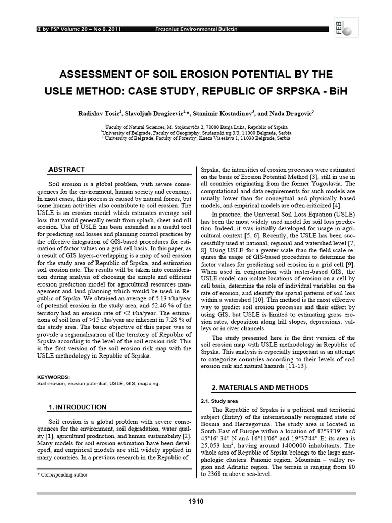 Assessment of Soil Erosion Potential by | PDF | Erosion | Geographic Information System