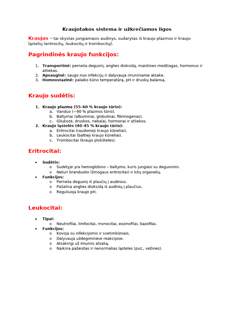 Kraujotakos Sistema Ir Užkrečiamos Ligos | PDF
