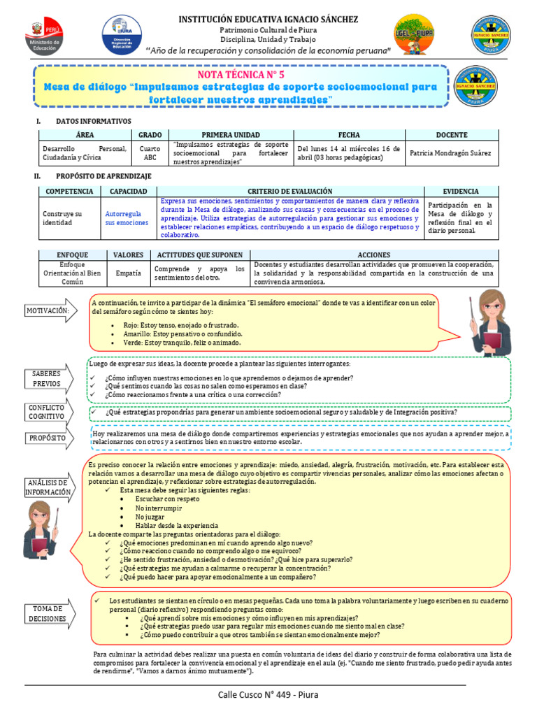 SESIÓN 5 DPCC 4to IMPULSAMOS ESTRATEGIAS DE SOPORTE SOCIOEMOCIONAL PARA FORTALECER NUESTROS ...