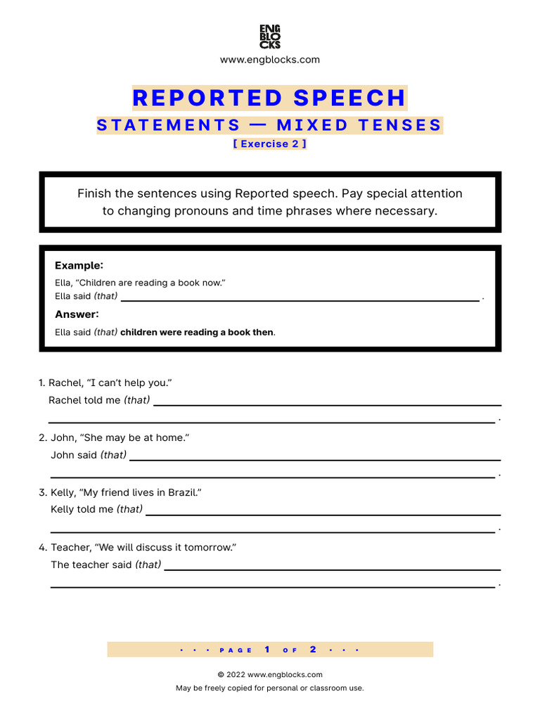 reported-statements-mixed-tenses-exercise-2 | PDF | Linguistic Typology | Linguistics