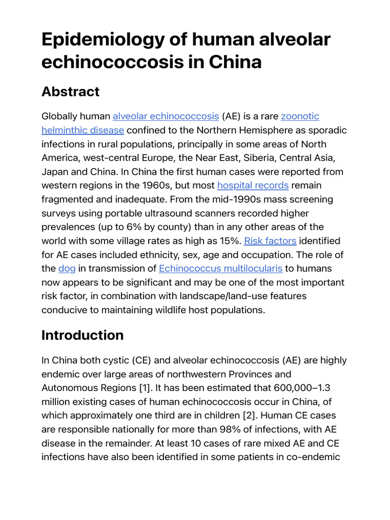 Epidemiology of human alveolar echinococcosis in China - ScienceDirect | PDF | Human Diseases ...
