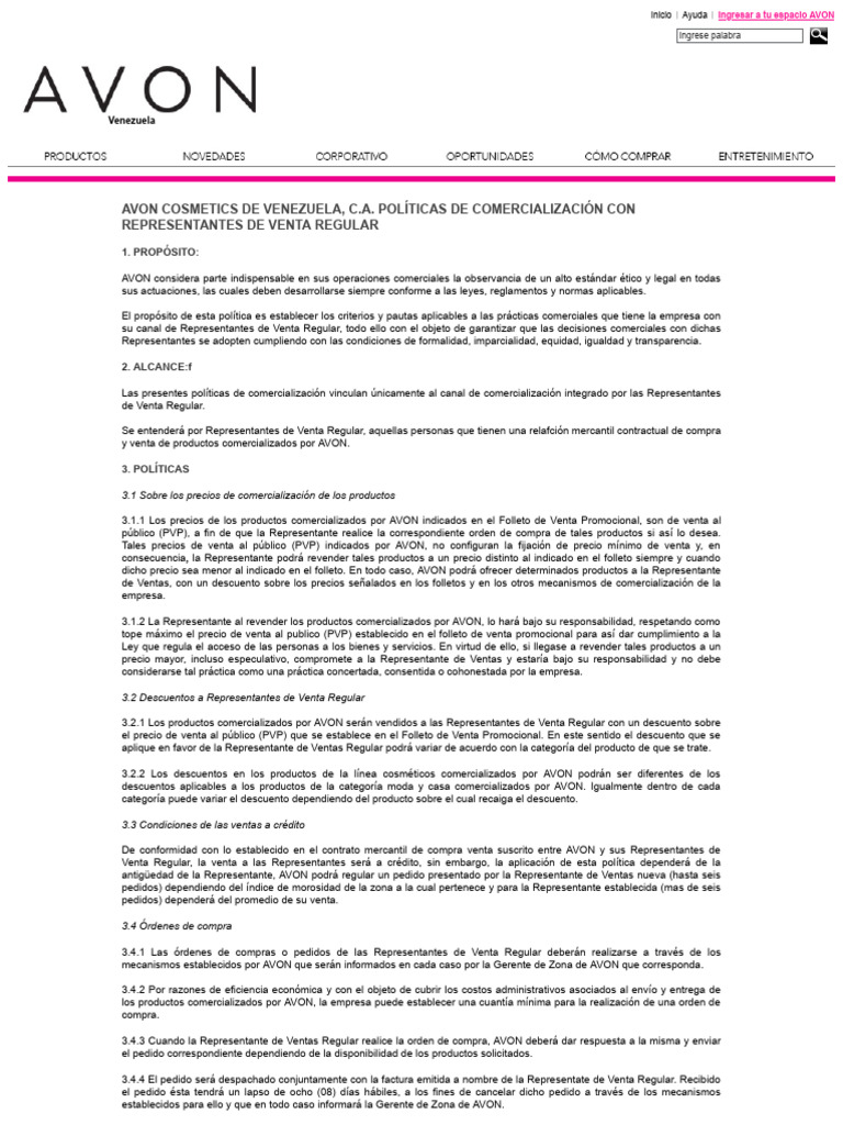 Contrato de Avon Cosmetics de Venezuela | PDF | Business